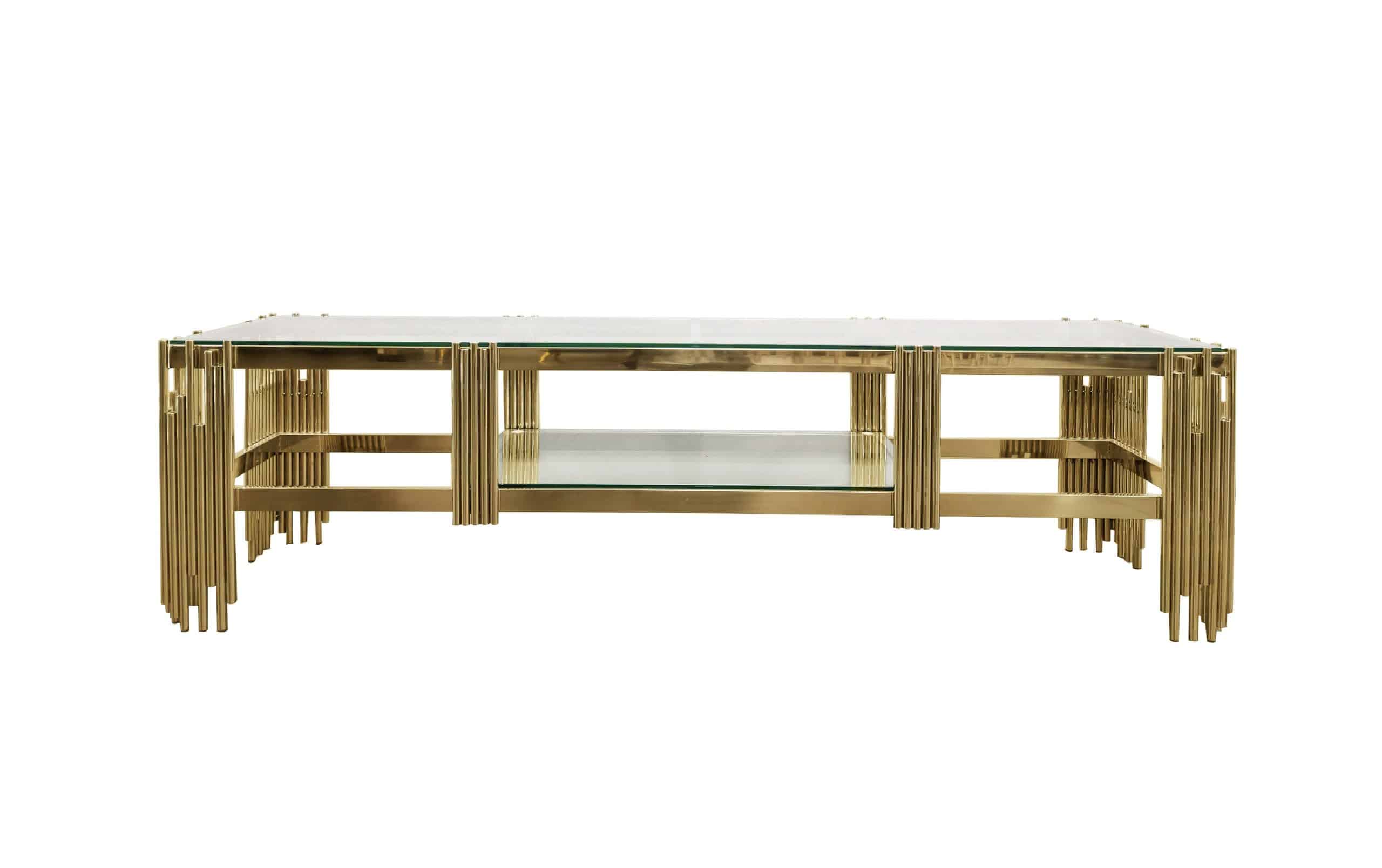 Chelsea Gold TV Unit Table - Clear Glass | OZZY DECOR