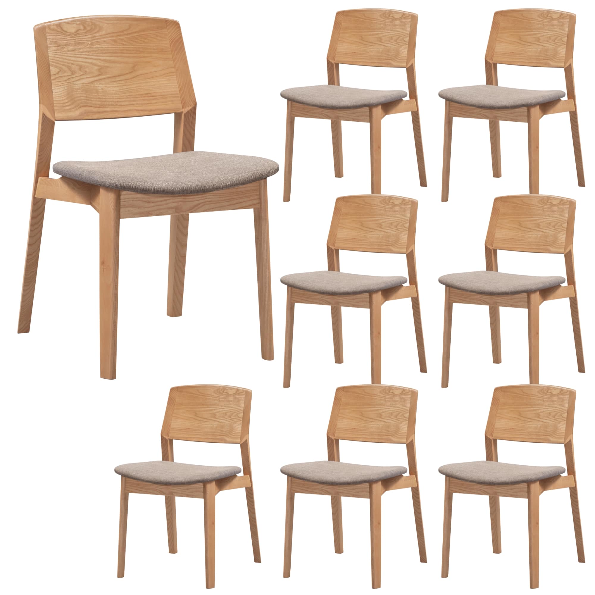 Emilio 8pc Set Dining Chair Fabric Seat Scandinavian Style Solid Ash ...